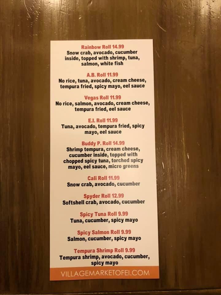 Menu at The Village Market cafe, Emerald Isle