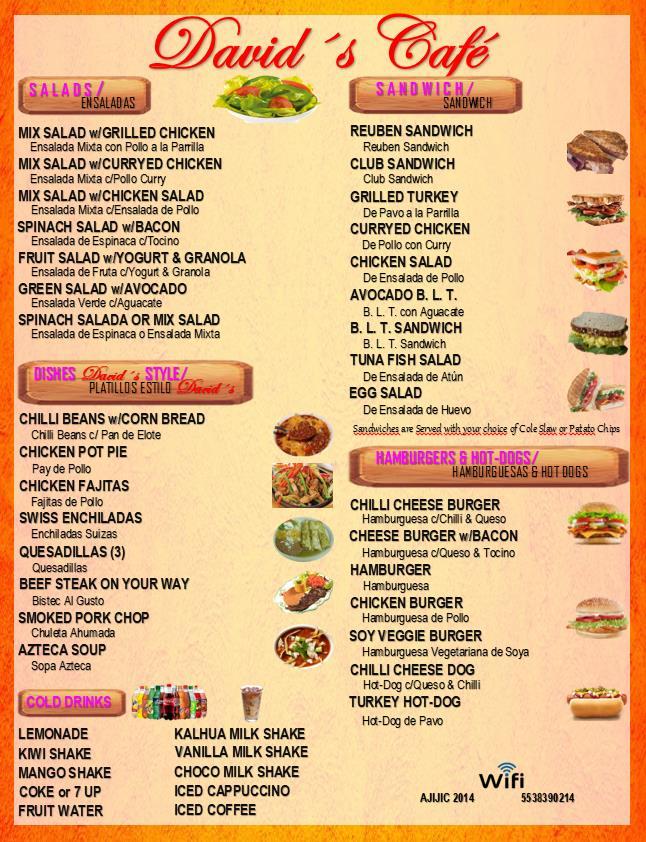 Menu at David Café, Ajijic, Hidalgo 21