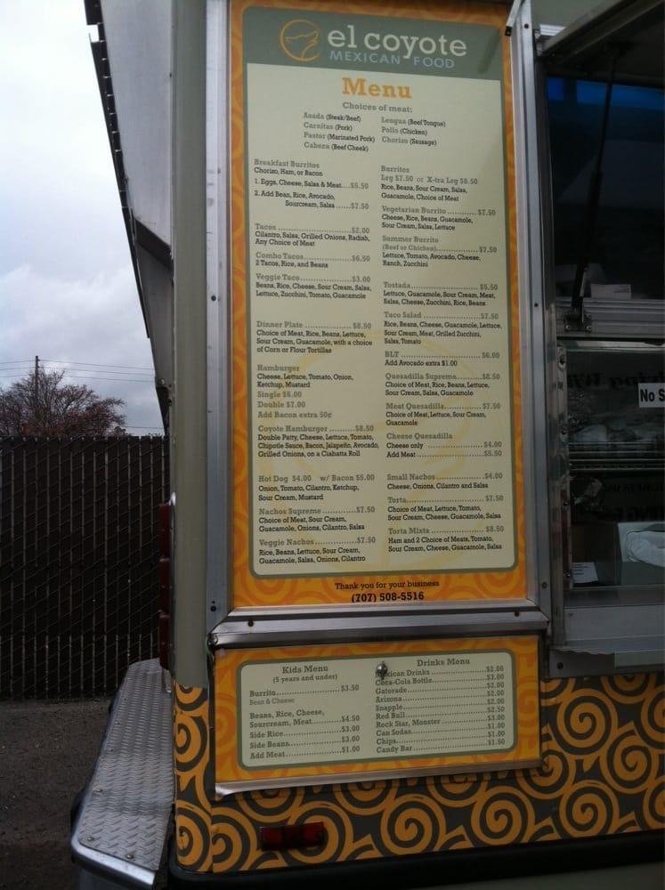 Menu at El Coyote restaurant, Sonoma