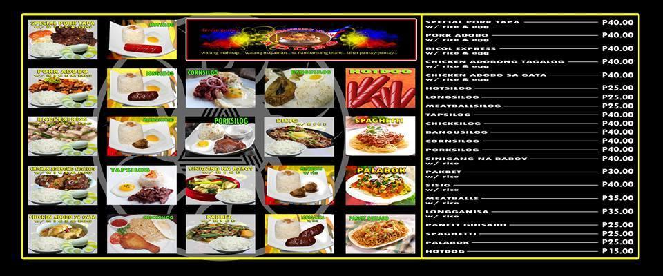 Menu at Pambansang Ulam Adobo restaurant, Cavite City