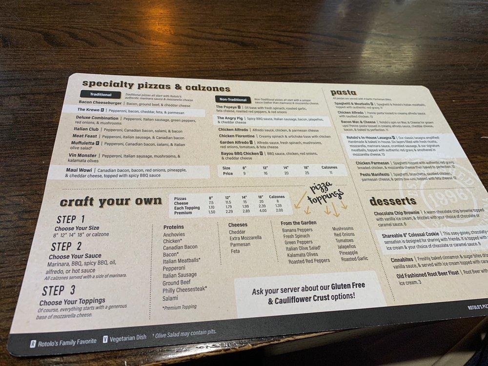 Menu at Rotolo's Pizzeria, Walker