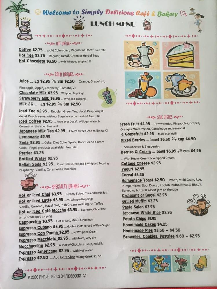 Menu at Simply Delicious Cafe & Bakery, Cocoa Beach