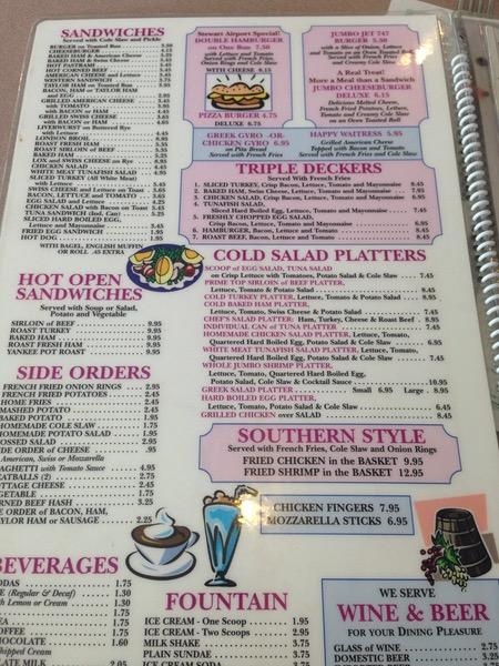 Menu at Stewart Airport Diner restaurant, Gardnertown