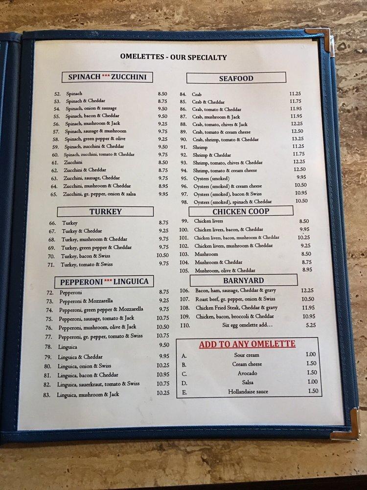 Menu at Sybil's Omelettes restaurant, Salem
