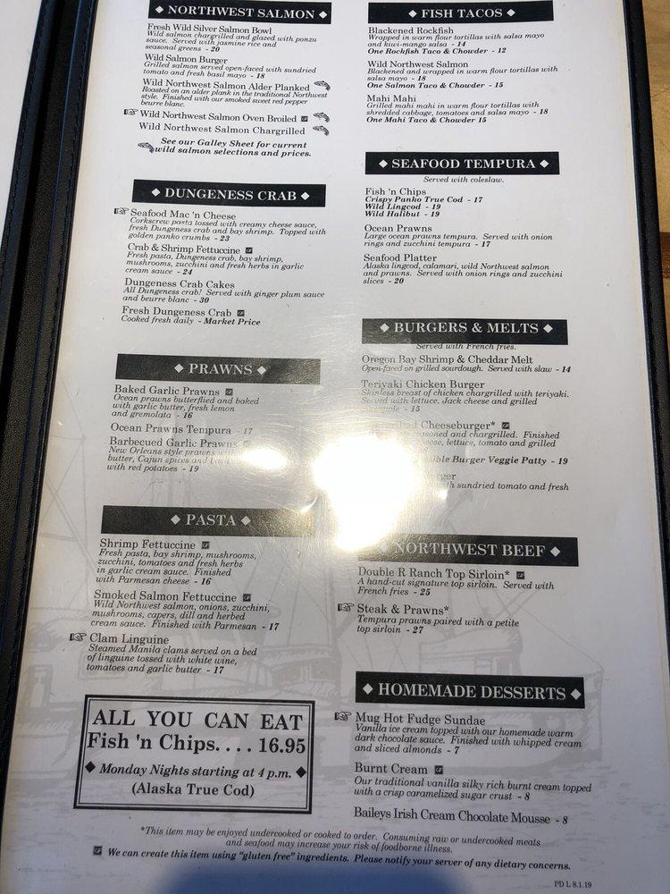 Menu at Anthony's At Point Defiance restaurant, Tacoma