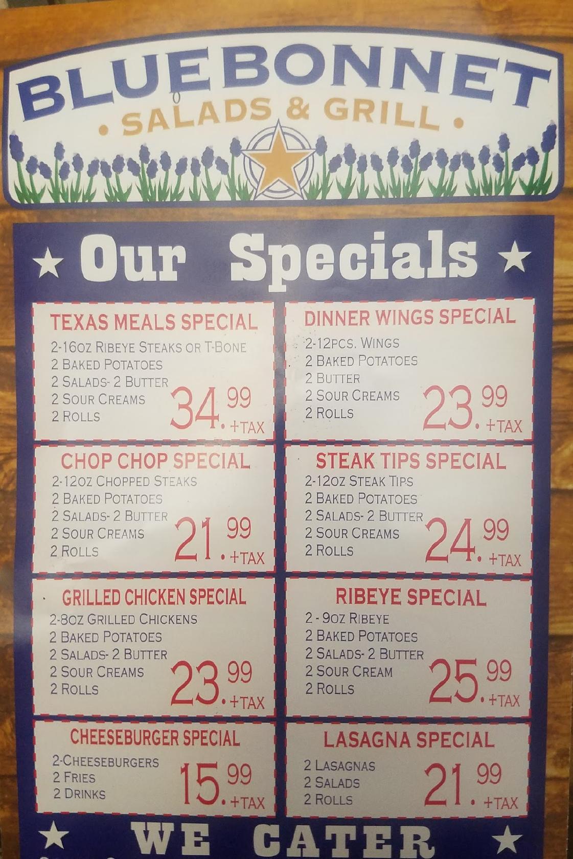 Menu at Bluebonnet Salads & Grill fast food, Dallas