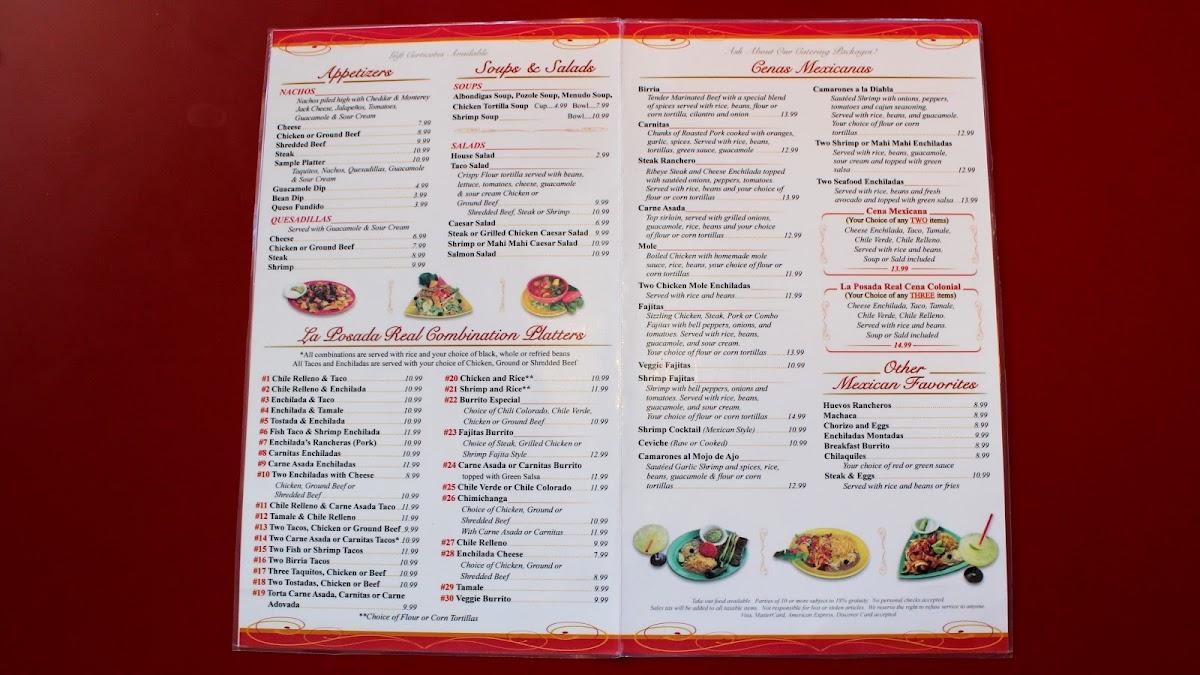 Menu at La Posada Real restaurant, Carson City