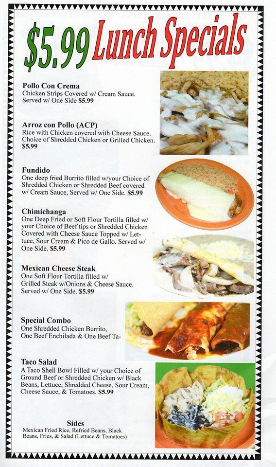 Menu at Mazatlan Family Mexican Restaurant (Albemarle), Albemarle