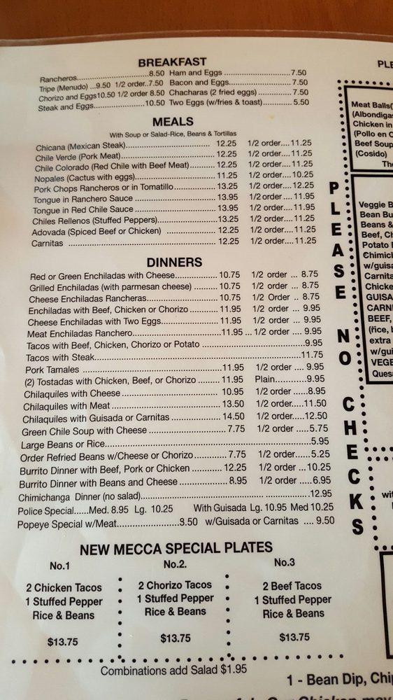 Menu at New Mecca Cafe, Pittsburg