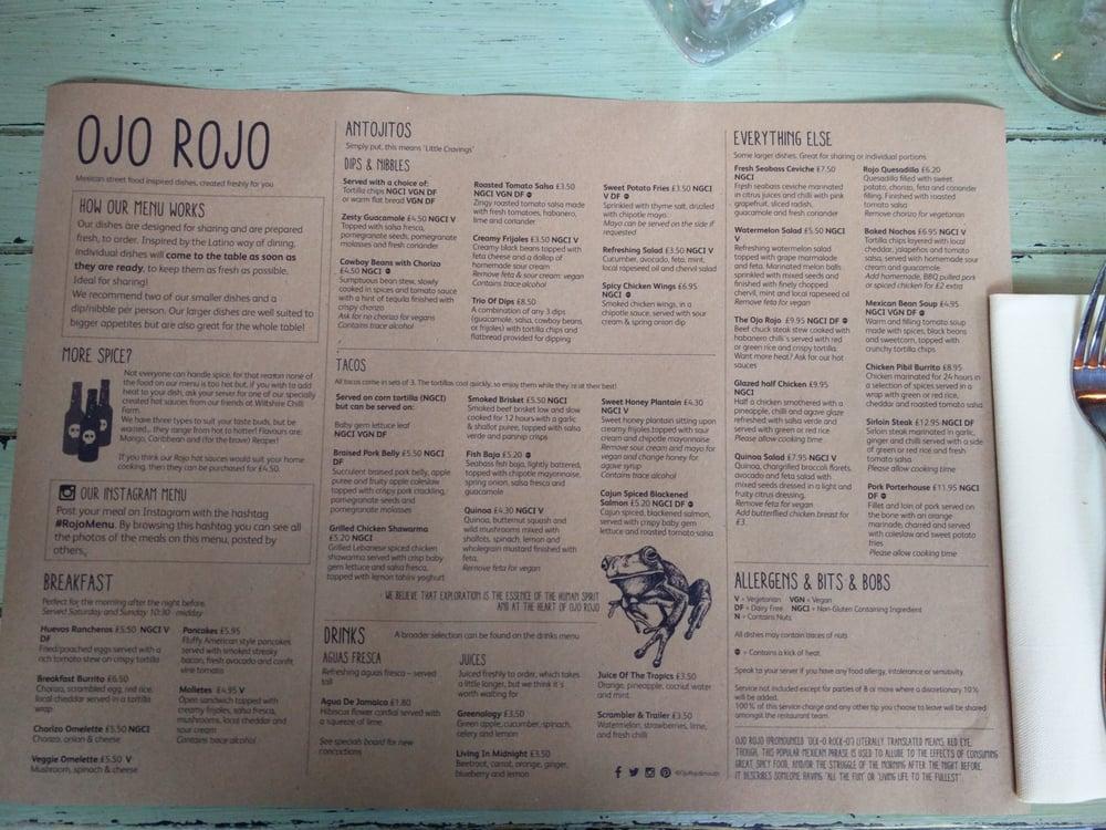 Menu at Ojo Rojo pub & bar, Bournemouth