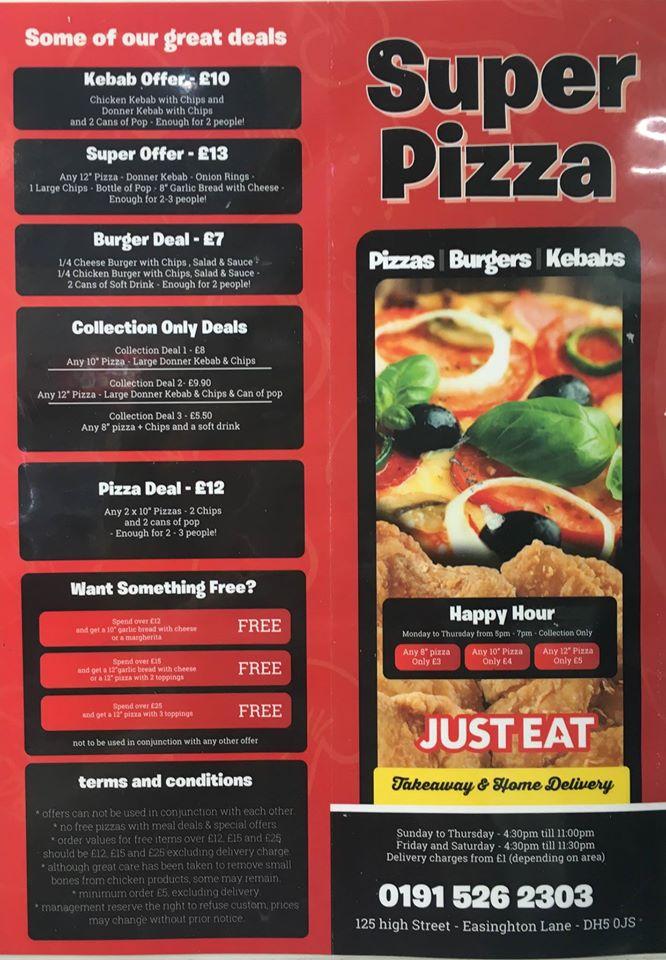 Menu at Super pizza takeaway restaurant, Houghton le Spring