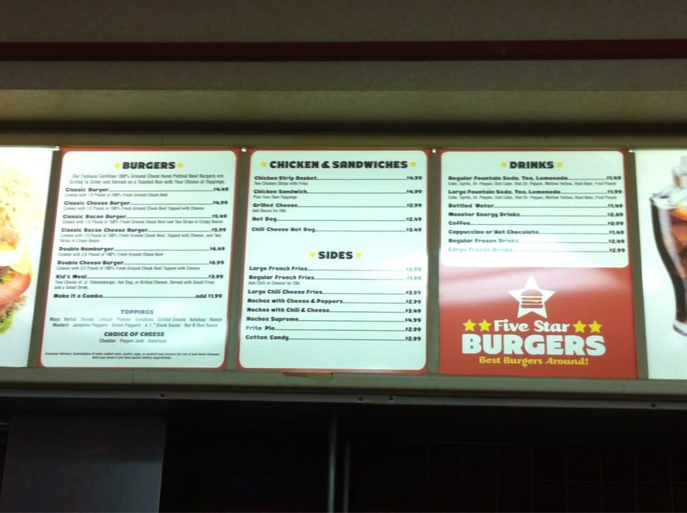 Menu at Five Star Burgers restaurant, Hot Springs