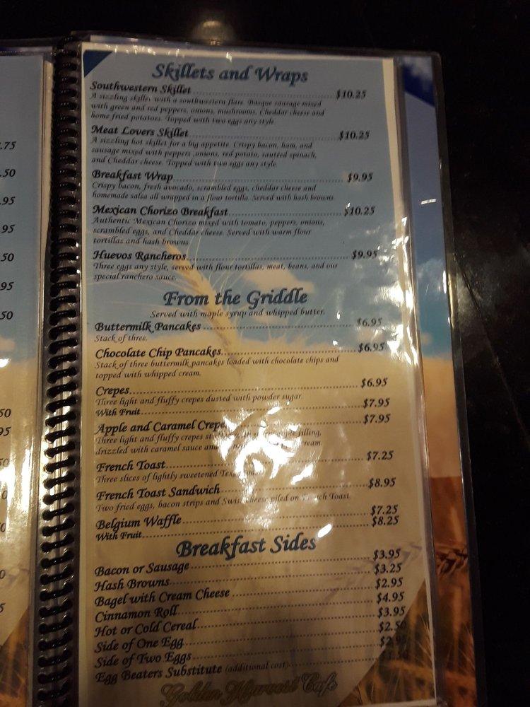 Menu at Golden Harvest Cafe, Wendover