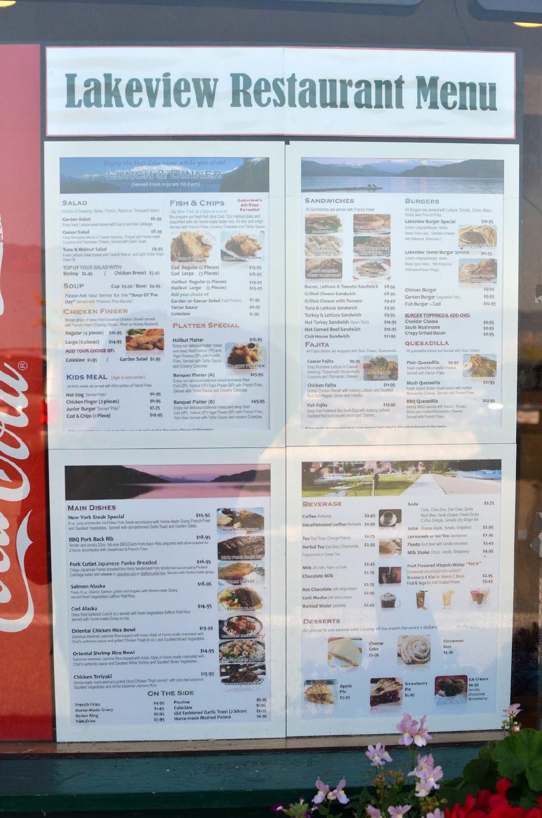 Menu at Lakeview Restaurant, Harrison Hot Springs