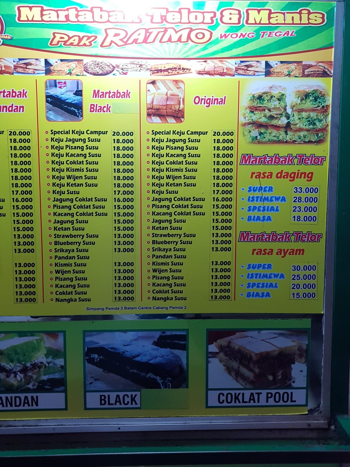Menu at MARTABAK PAK RATMO restaurant, Batam