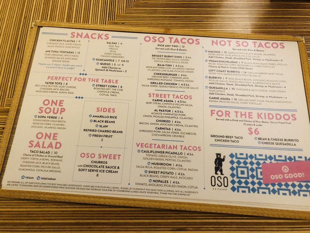 Menu at OSO Paseo pub & bar, Oklahoma City