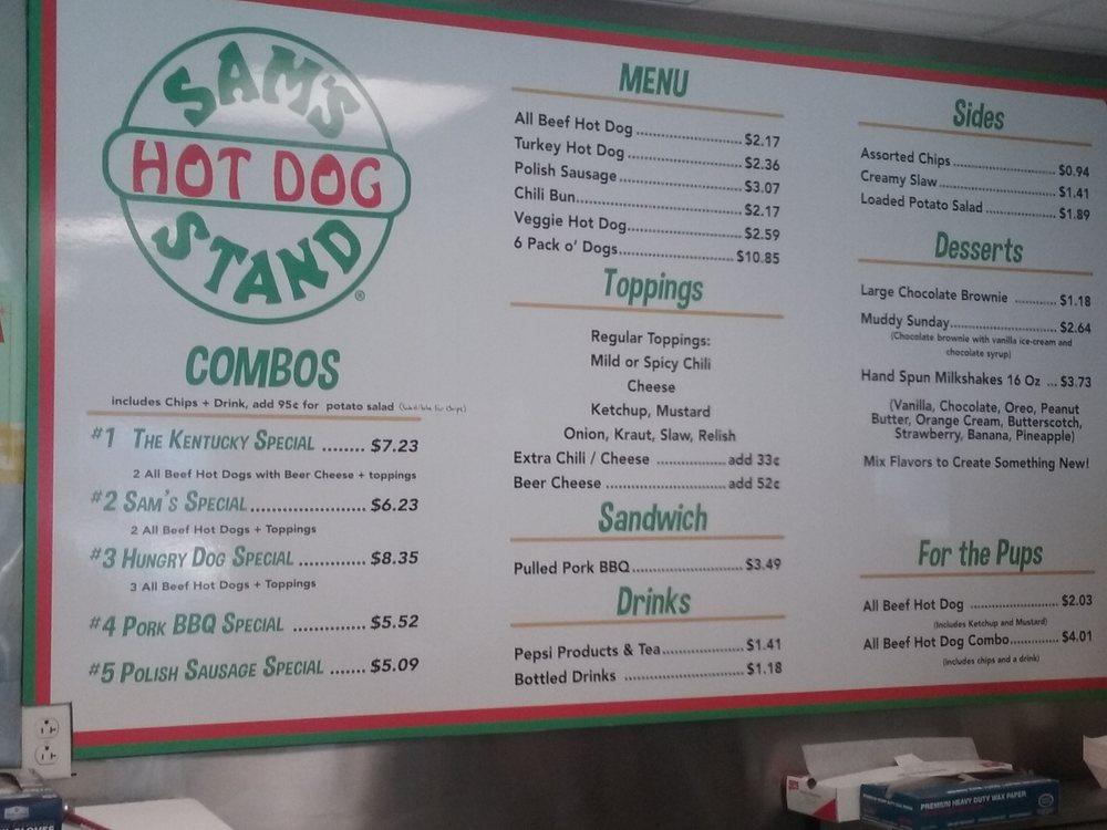 Menu at Sam's Hot Dog Stand, Downtown Lexington restaurant, Lexington ...