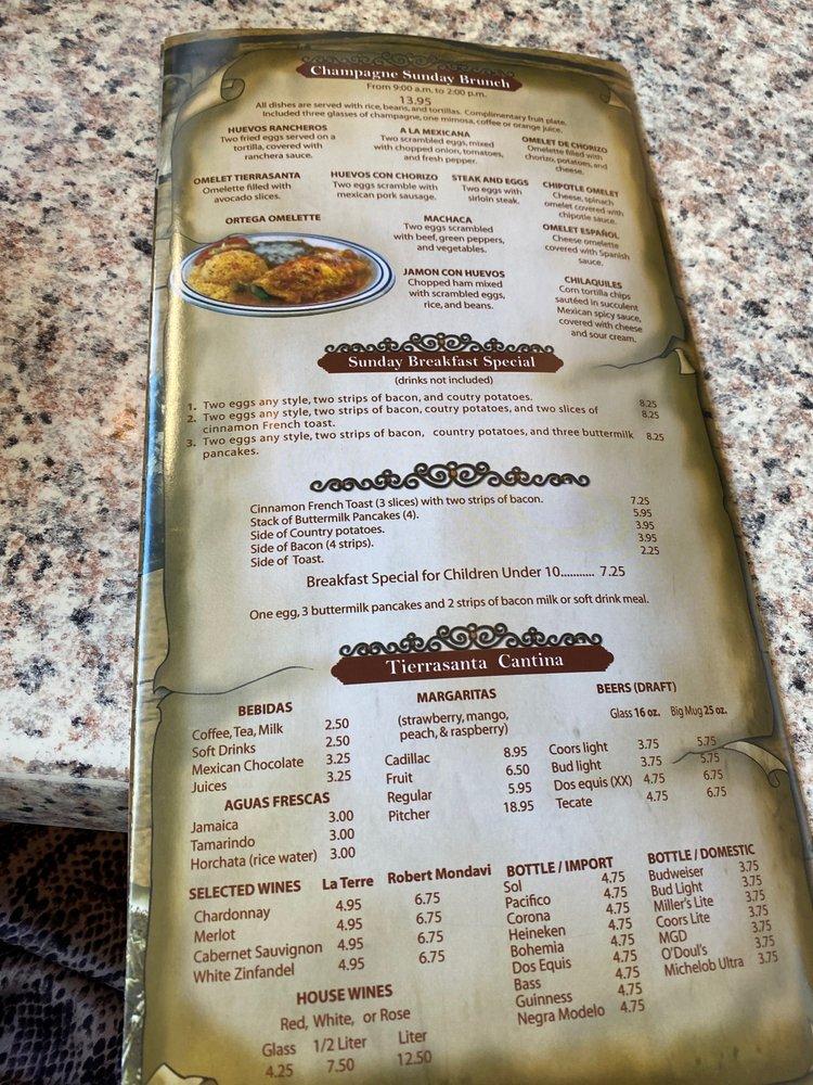 Menu at Tierra Santa Mexican Restaurant, San Diego, Santo Rd Suite E & F