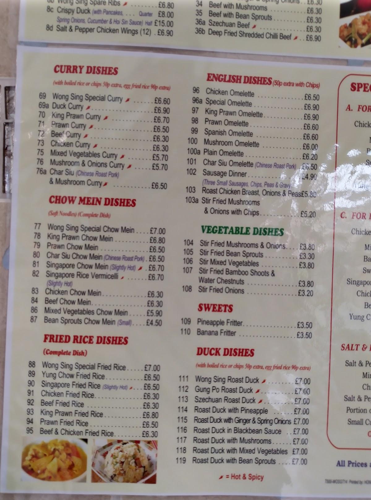 Menu at Wong Sing Takeaway fast food, Acrefair