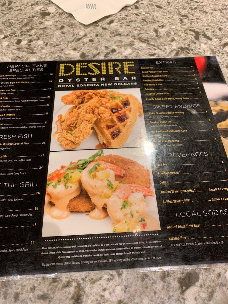 Menu at Desire Oyster Bar, New Orleans