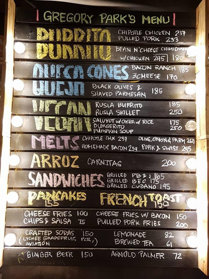Menu at Gregory Park: Serious Grub restaurant, Pasay