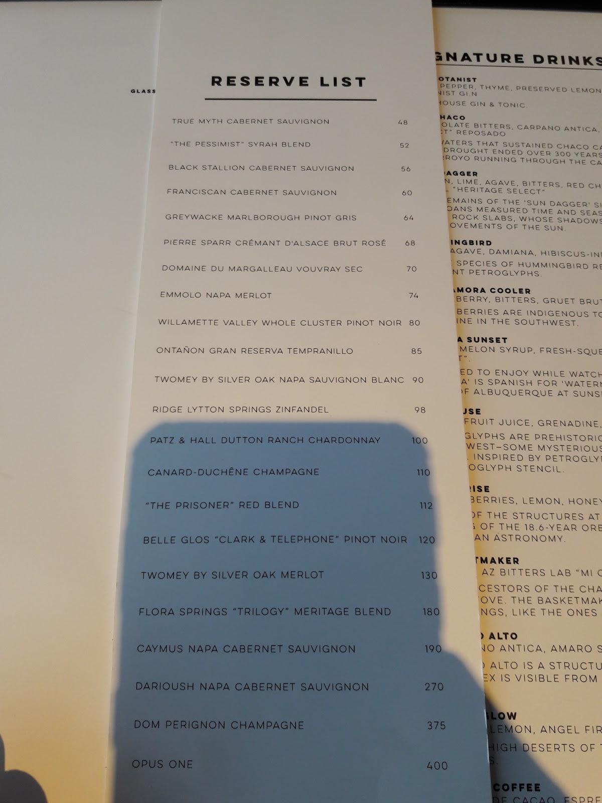 Menu at Level 5 pub & bar, Albuquerque