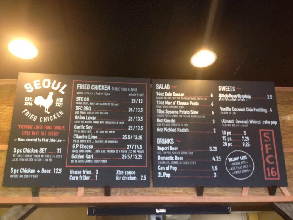 Menu at SFC Seoul Fried Chicken restaurant, Edmonton, b 104 St NW