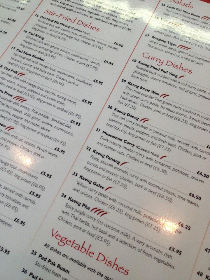 Menu at Sar La Thai restaurant, Manningtree