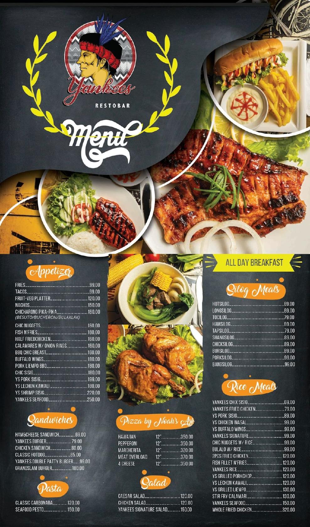 Menu at Yankees Restobar, Baguio