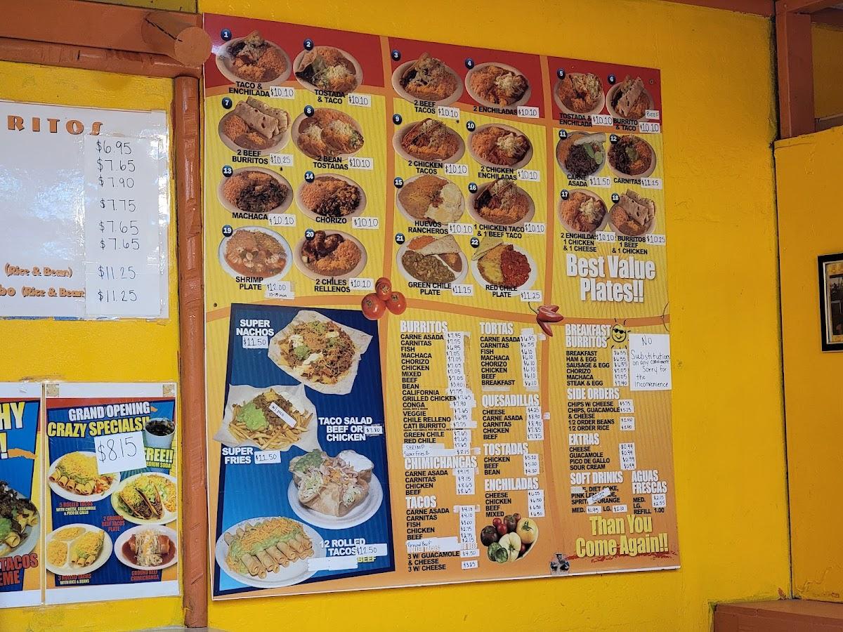 Menu at Adolfo's Taco Shop restaurant, Benson
