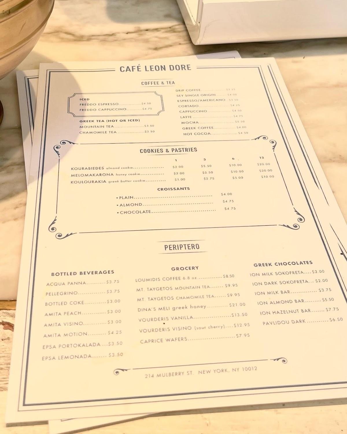 Menu at Café Leon Dore cafe, New York City
