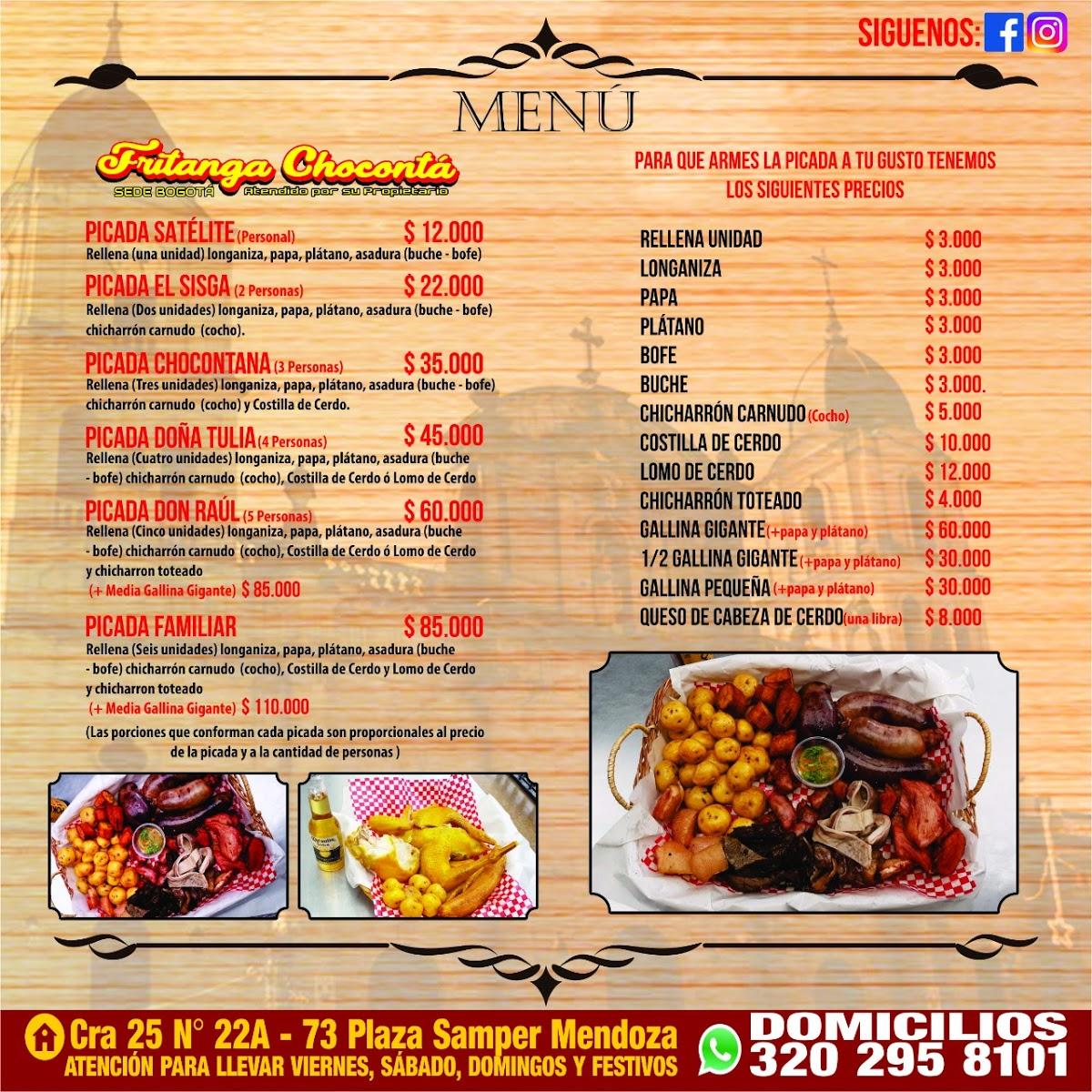 Menu at FRITANGA CHOCONTÁ restaurant, Bogotá