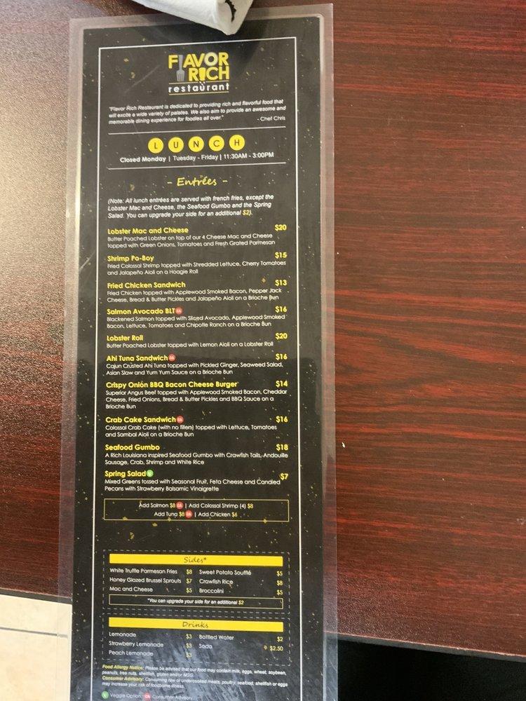 Menu at Flavor Rich Restaurant, Suwanee, Buford Hwy NE