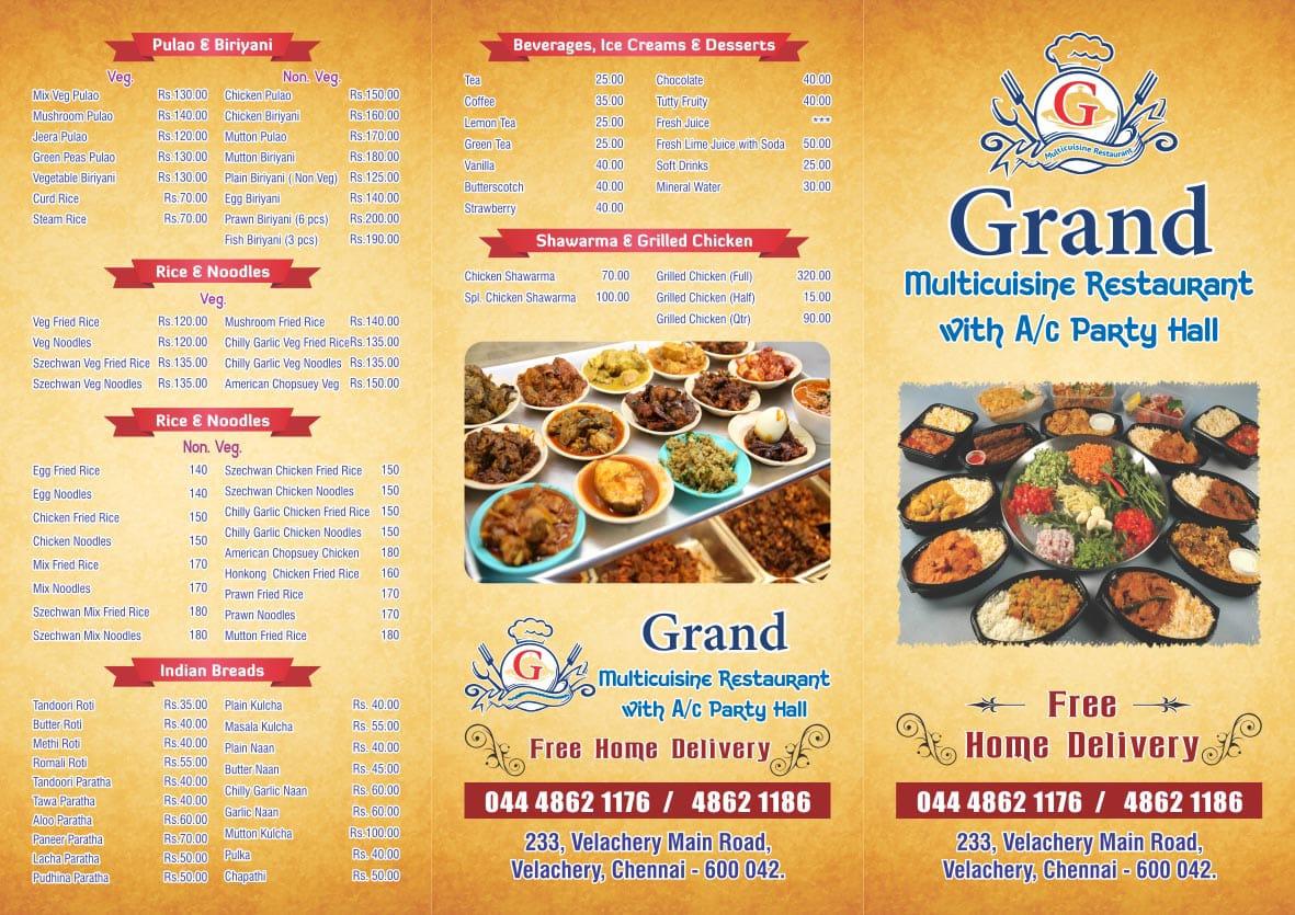Menu at Grand Multicuisine Restaurant & AC Party Hall, Chennai