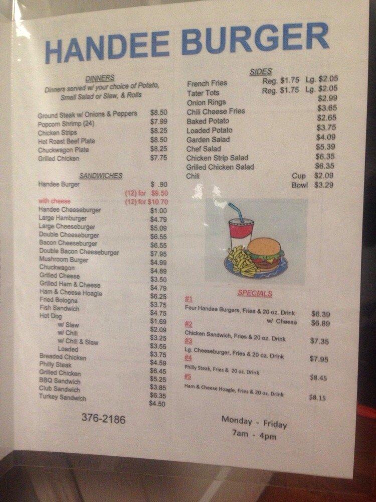 Menu at Handee Burger restaurant, Kingston