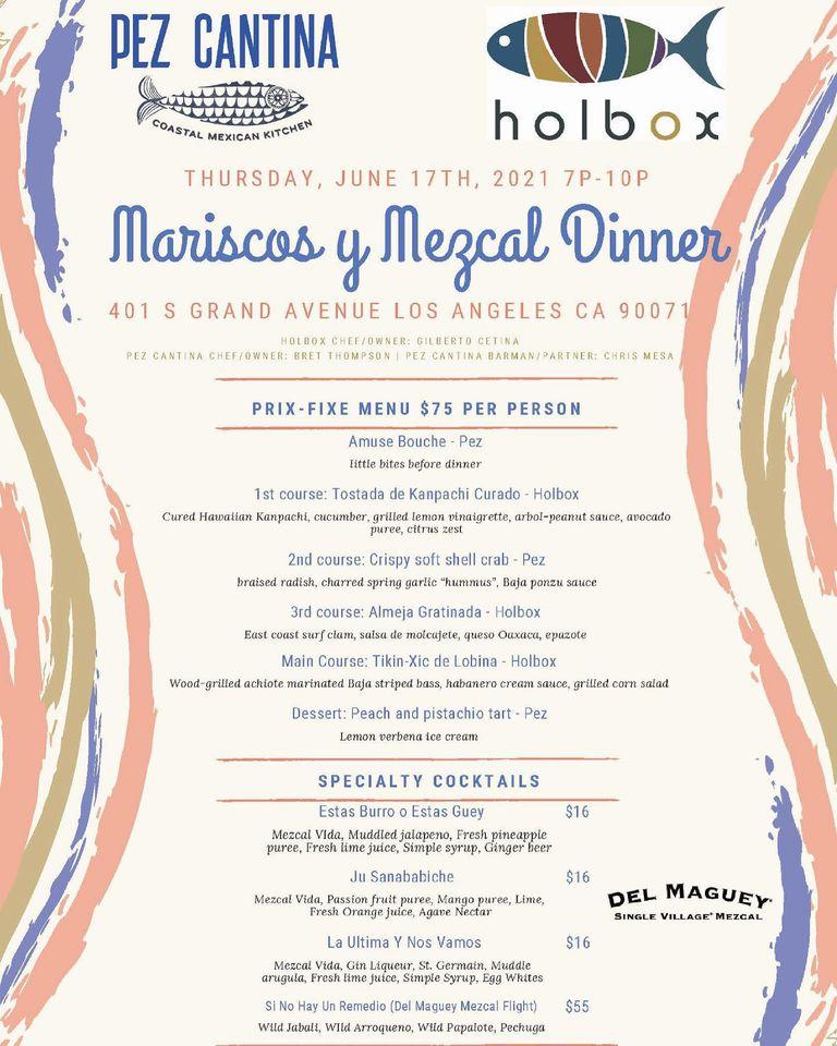 Menu at Holbox restaurant, Los Angeles