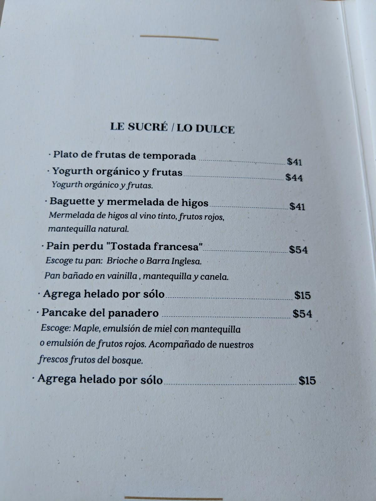 Menu at Ohlala Panadería Bistró Terranova, Guadalajara, Av Terranova 658