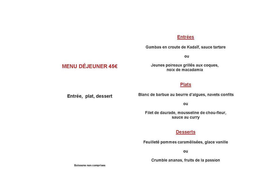 Menu au Prunier restaurant, Paris, 16 Avenue Victor Hugo