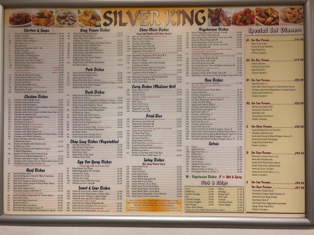 Menu at Silver King fast food, Sidmouth