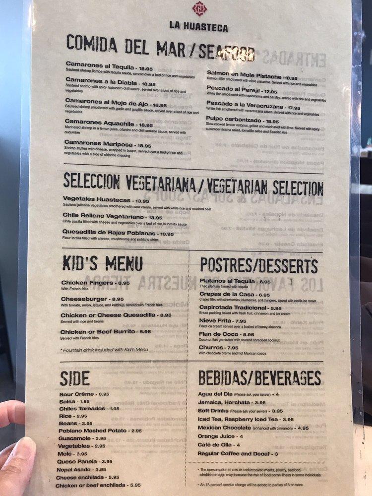 Menu at La Huasteca restaurant, Buena Park