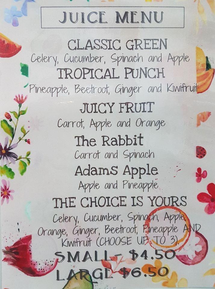 Menu at Liquid Cafe, Invercargill