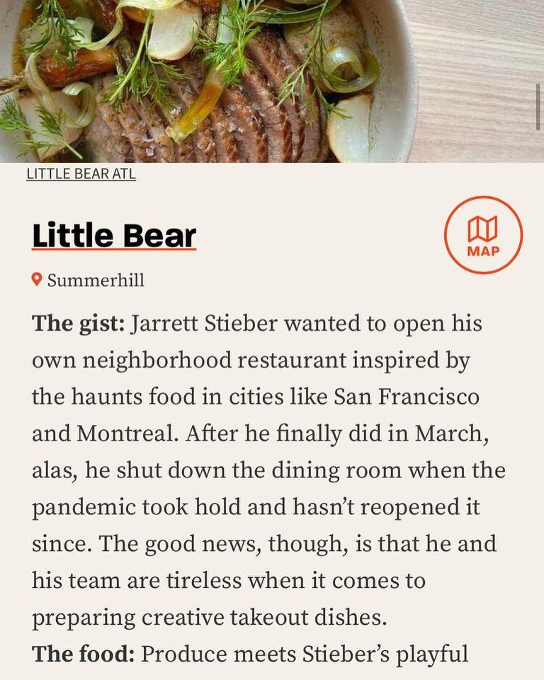 Menu at Little Bear restaurant, Atlanta