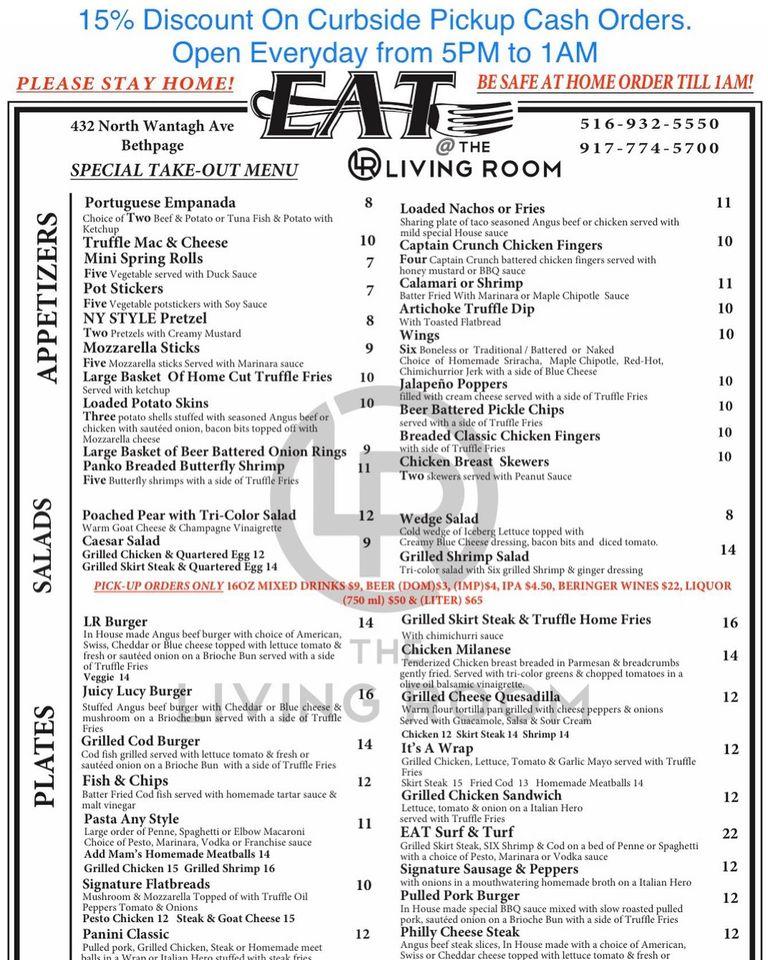 Menu at EAT At The Living Room pub & bar, Bethpage