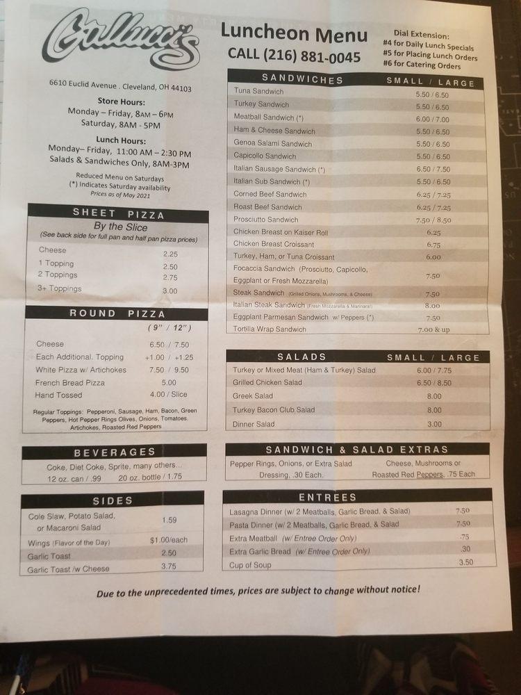 Menu at Gallucci's Italian Foods restaurant, Cleveland