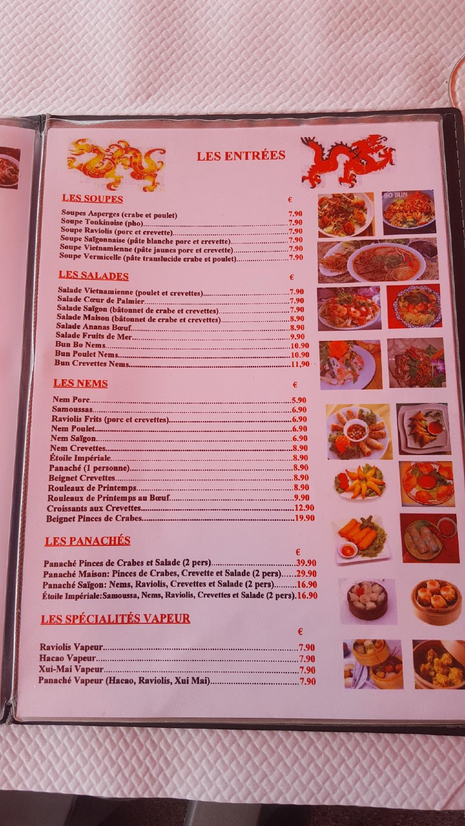 Carta del restaurante Le Saigon, Fréjus