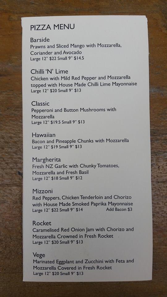 Menu at Mizzoni Whangamata pizzeria, Whangamata