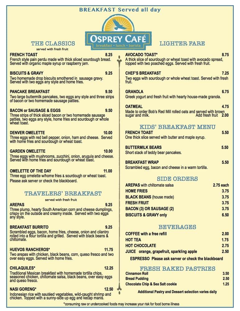 Menu at Osprey Café cafe, Seaside