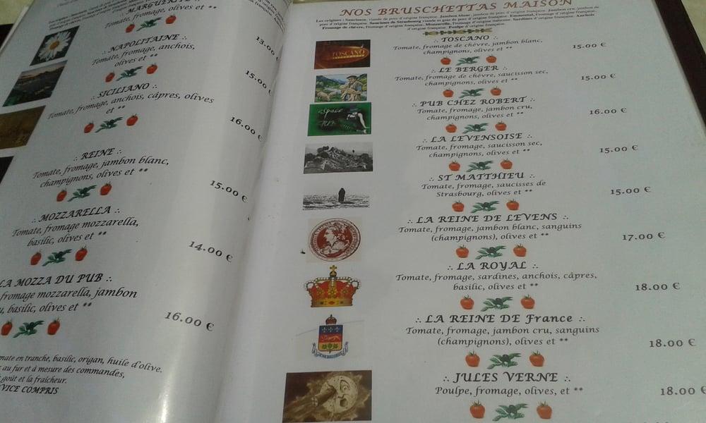 Menu at Pub Chez Robert, Levens