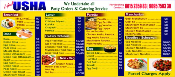 Menu at HOTEL USHA, Hosur