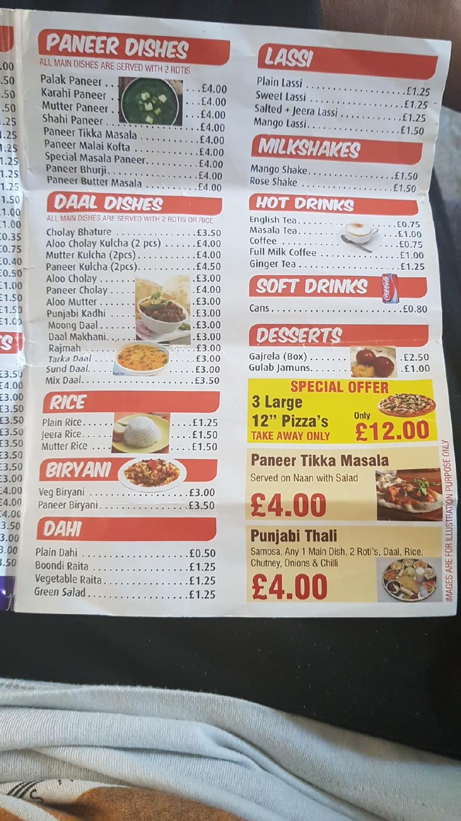 Menu at Punjabi Tarka restaurant, Leicester, 52 Belgrave Rd